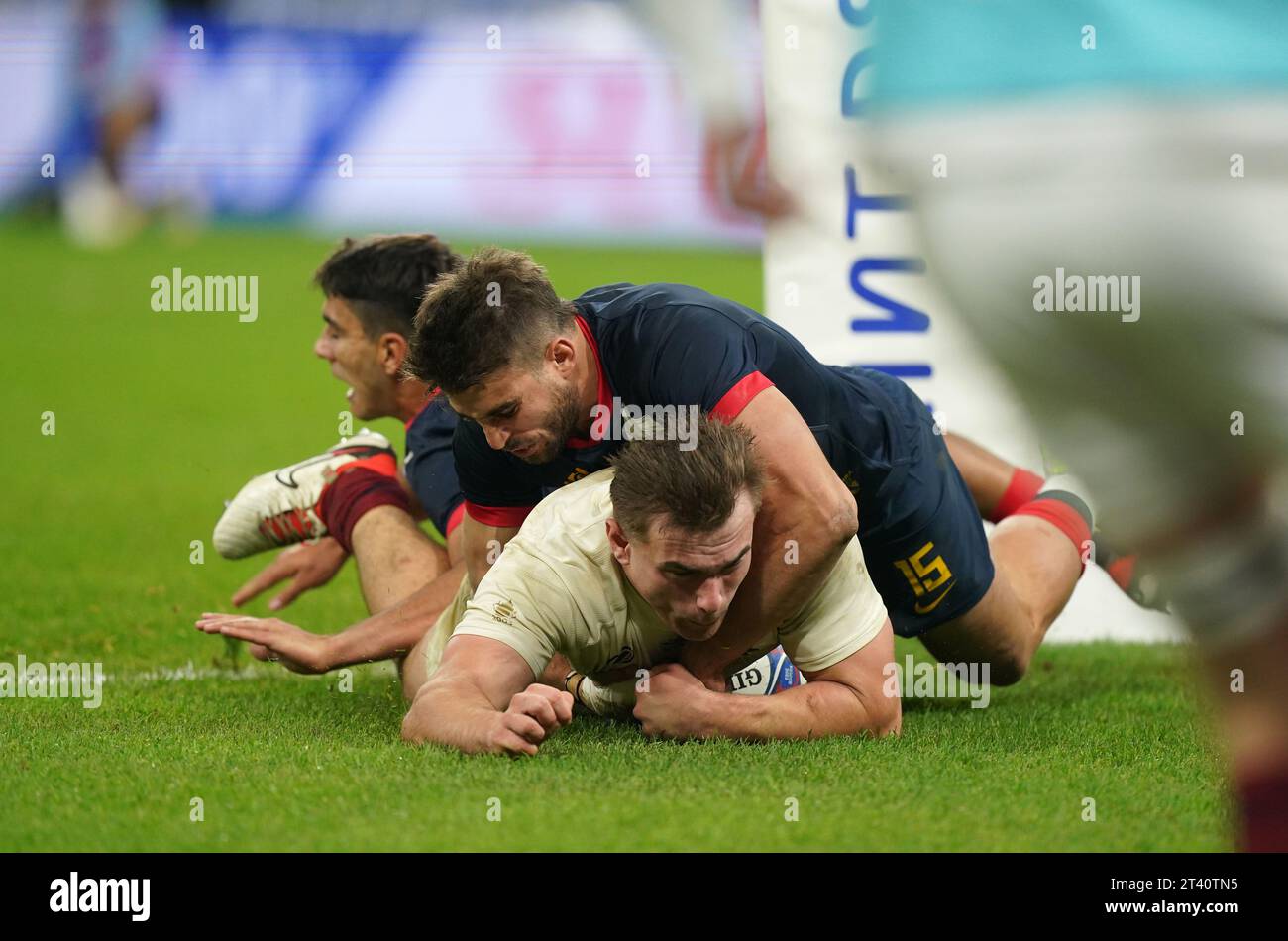 England’s Theo Dan scores his sides second try during the Rugby World ...