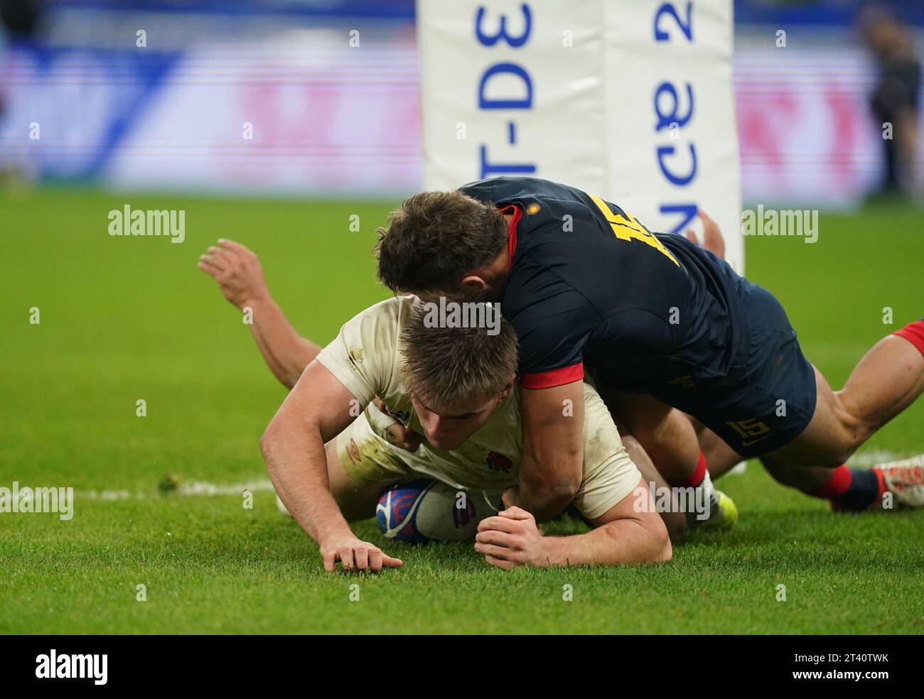 England’s Theo Dan scores his sides second try during the Rugby World ...