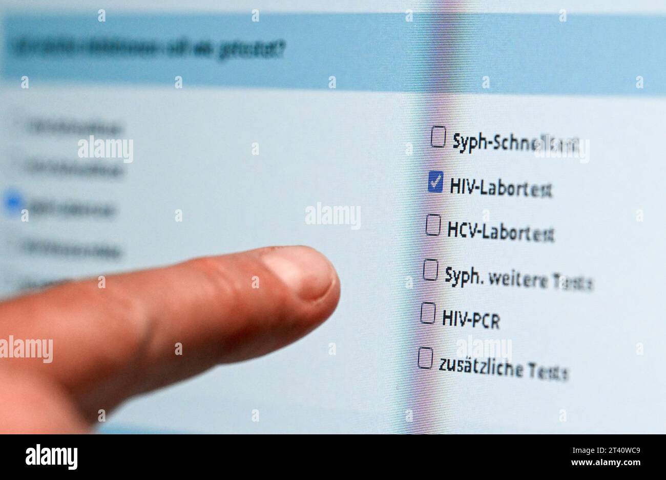 Berlin, Germany. 20th Oct, 2023. An HIV lab test is selected on a ...