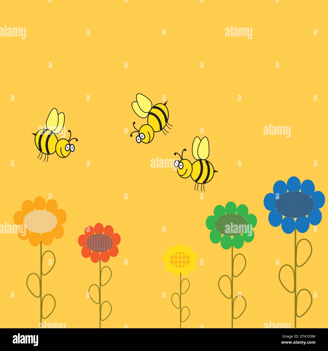 colorful background with flowers and bee Stock Vector Image & Art - Alamy