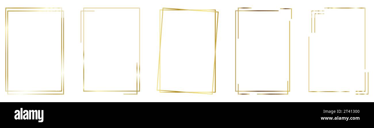 Set of rectangle gold frames. Golden luxury rectangle borders. Vector ...