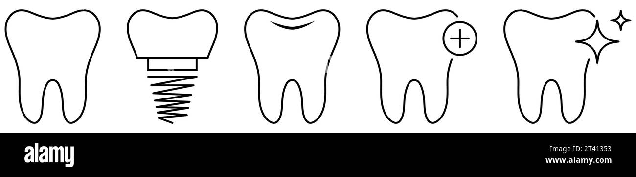Set of teeth icons. Dentistry outline symbols. Vector illustration ...