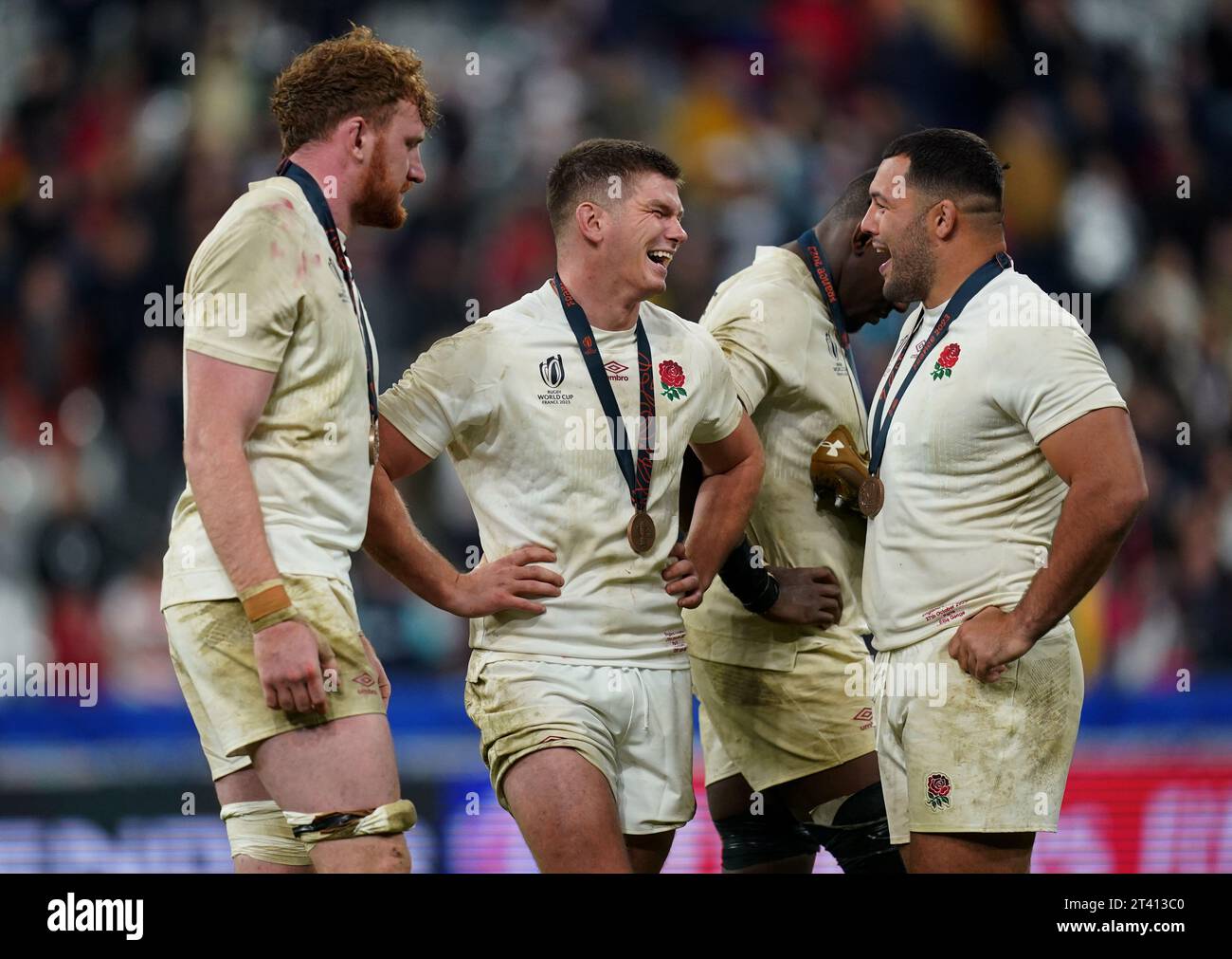 Left to right, England's Ollie Chessum, Owen Farrell and Ellis Genge ...