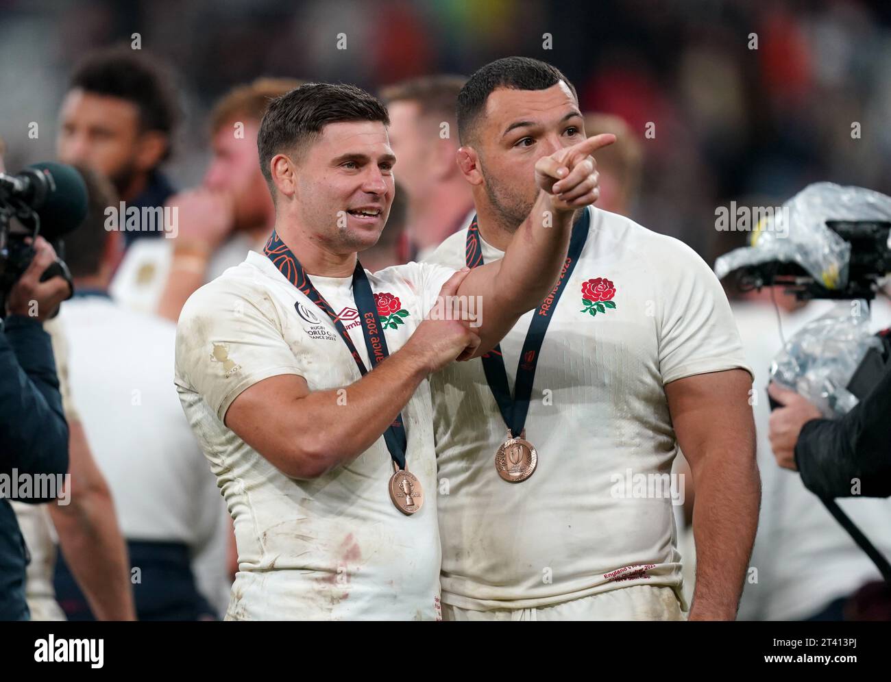 England's Ben Youngs (left) and Ellis Genge with their bronze medals ...