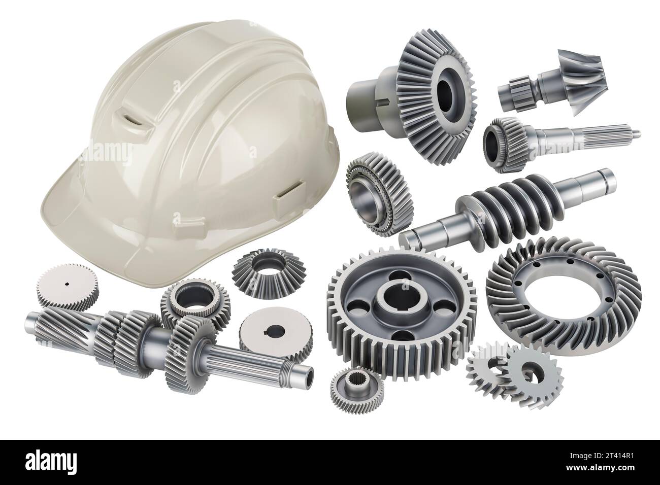 Gearwheels And Cogwheels With White Hard Hat Industrial And