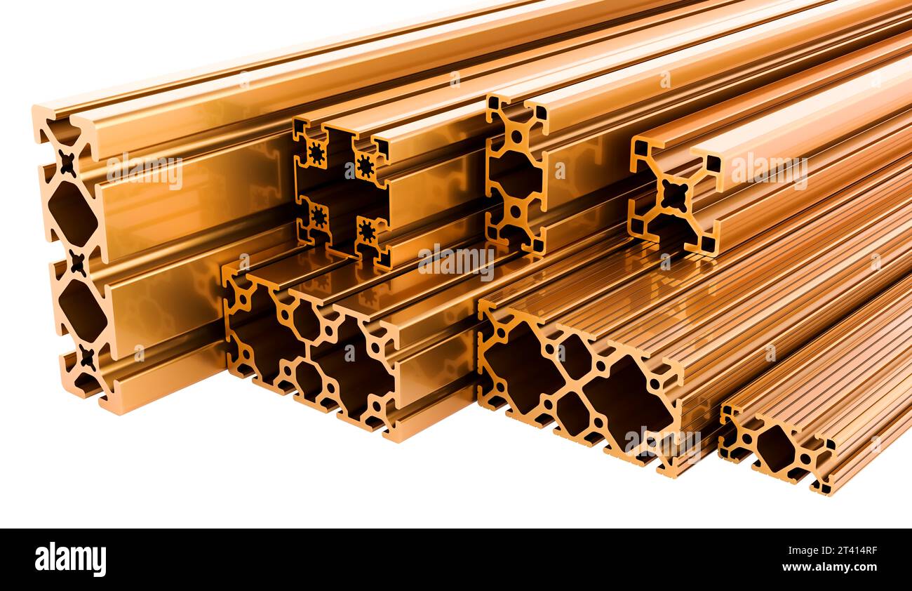Copper profiles, 3D rendering isolated on white background Stock Photo ...