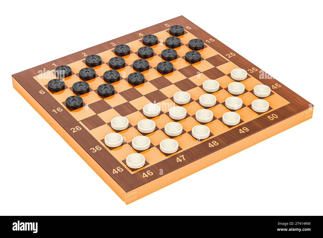 International checkers game board and pieces. 3D rendering isolated on ...