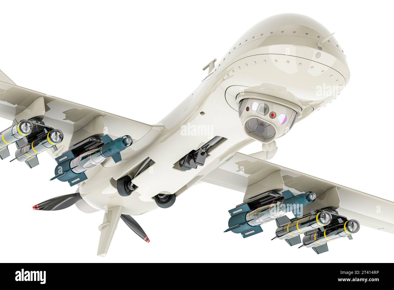 Military Drone, bottom view. 3D rendering isolated on white background ...
