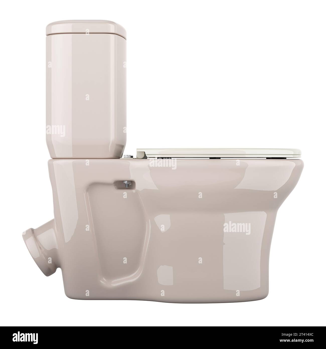White toilet bowl, side view. 3D rendering isolated on white background ...