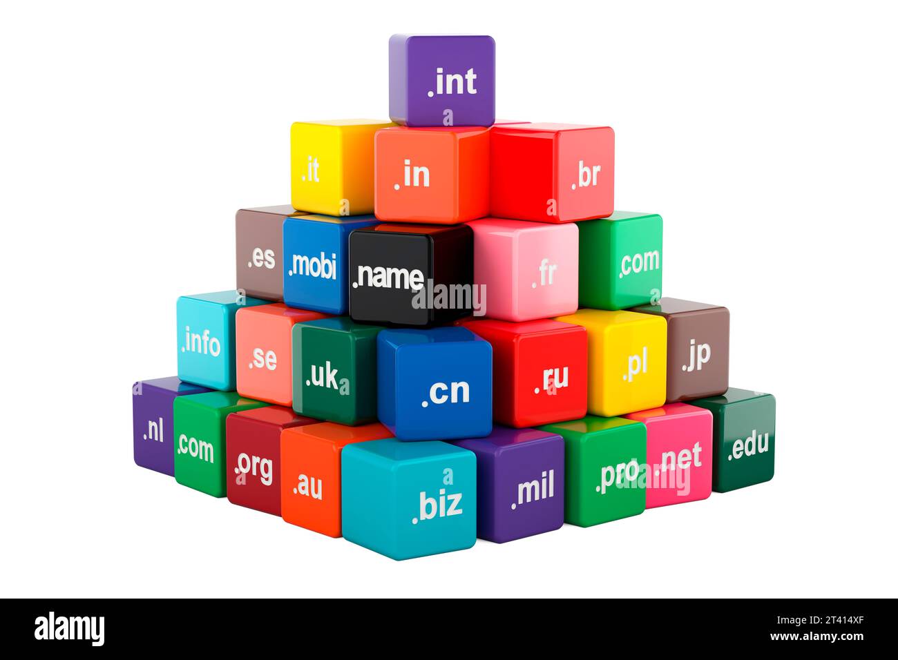 Colored cubes with domain names, 3D rendering isolated on white ...