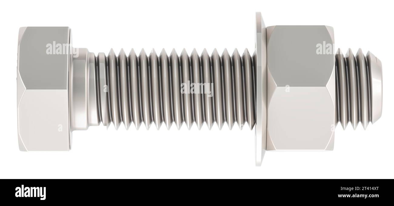 Bolt with nut, side view. 3D rendering isolated on white background ...