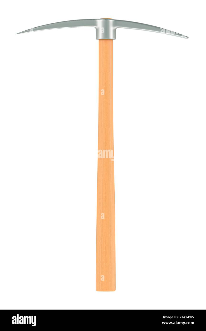 Stainless Steel Pickaxe with Wooden Handle, 3D rendering isolated on ...