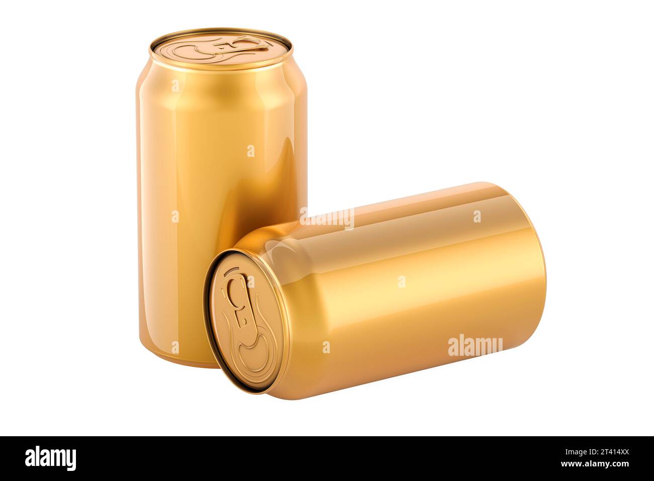 Golden drink metallic cans, 3D rendering isolated on white background ...