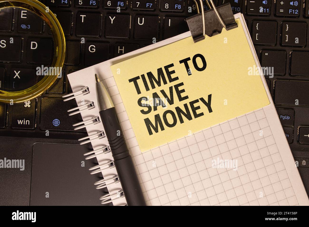 Time to save money symbol. Yellow steaky note with words Time to save ...