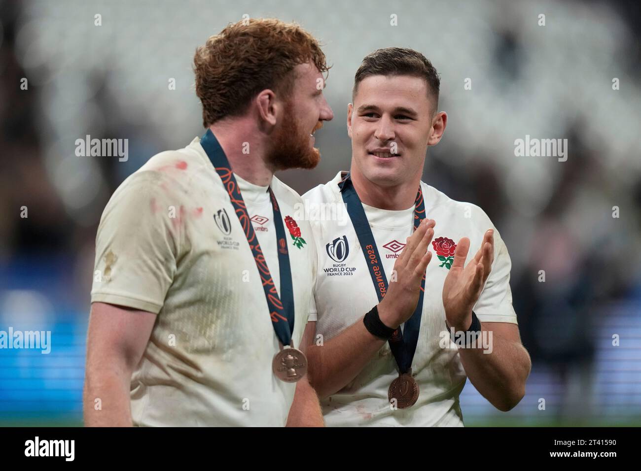 England's Ollie Chessum, left, and England's Freddie Steward, right ...