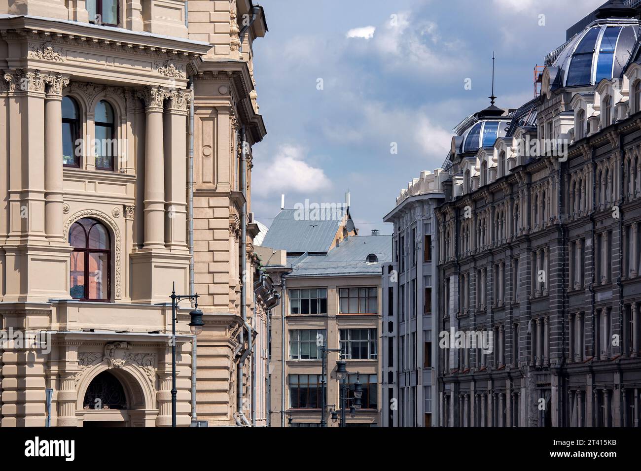 Facade of a monumental building with architectural elements of stucco ...