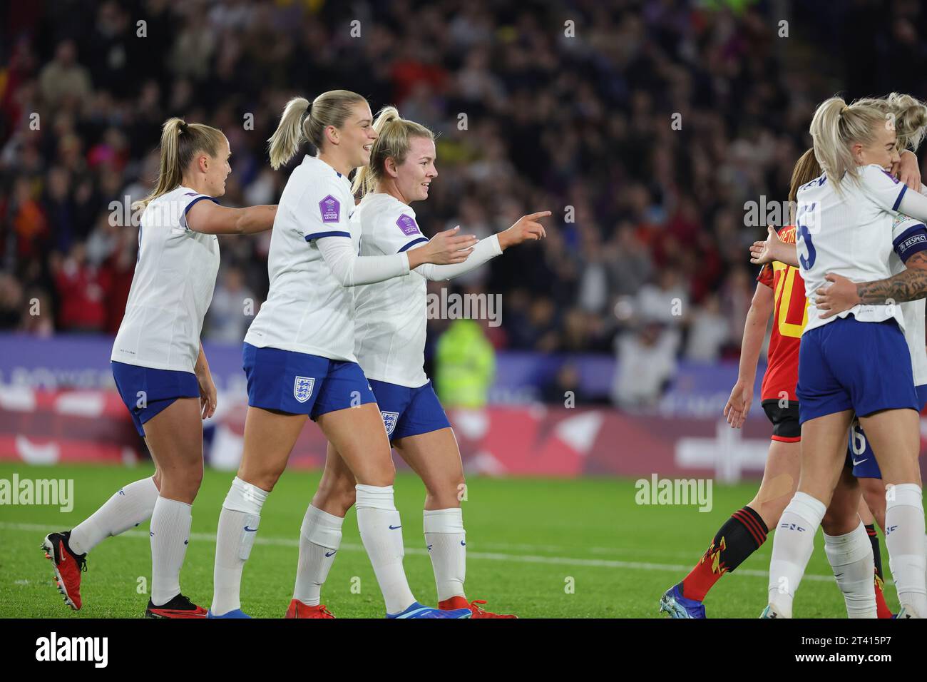 Leicester, UK. 27th Oct, 2023. England players celebrate the goal of ...