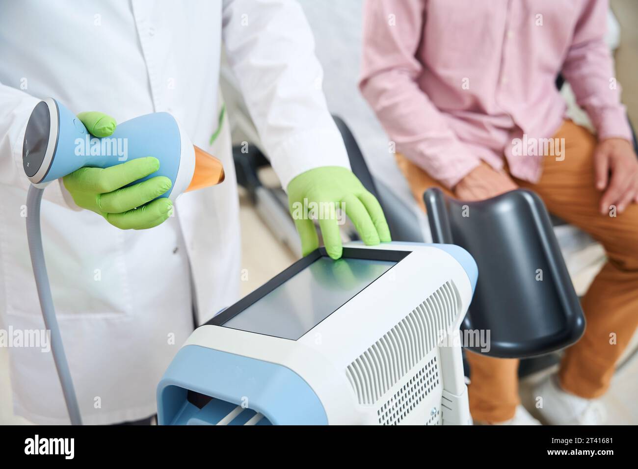 Doctor sets up device for procedure of stimulation of prostate Stock ...