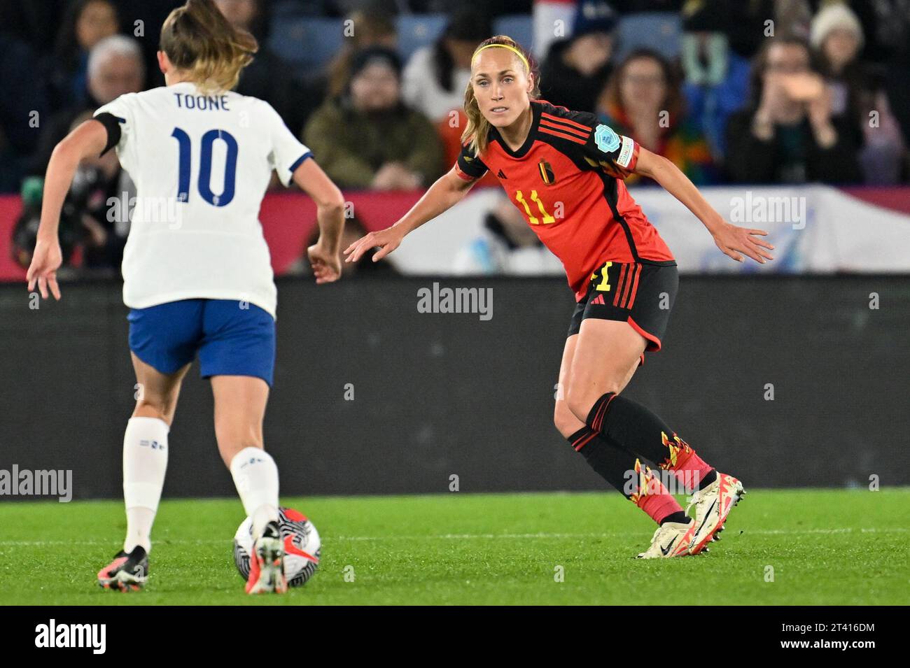 Leicester, UK. 27th Oct, 2023. Belgium's Janice Cayman defending during ...