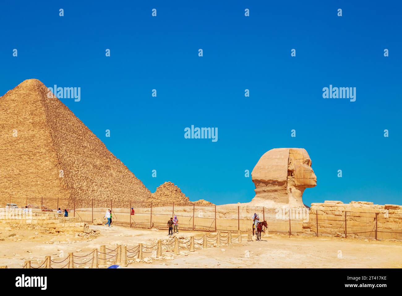 Pyramid of Cheops and the Great Sphinx. Great Egyptian pyramids. Giza ...
