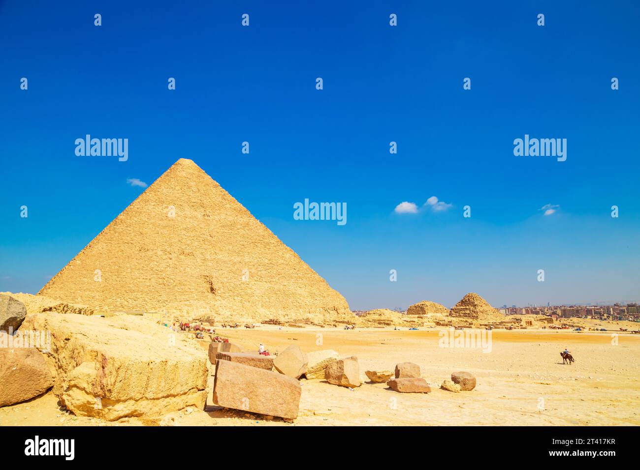 Great Egyptian pyramids. The Pyramid of Cheops. A desert landscape, the ...