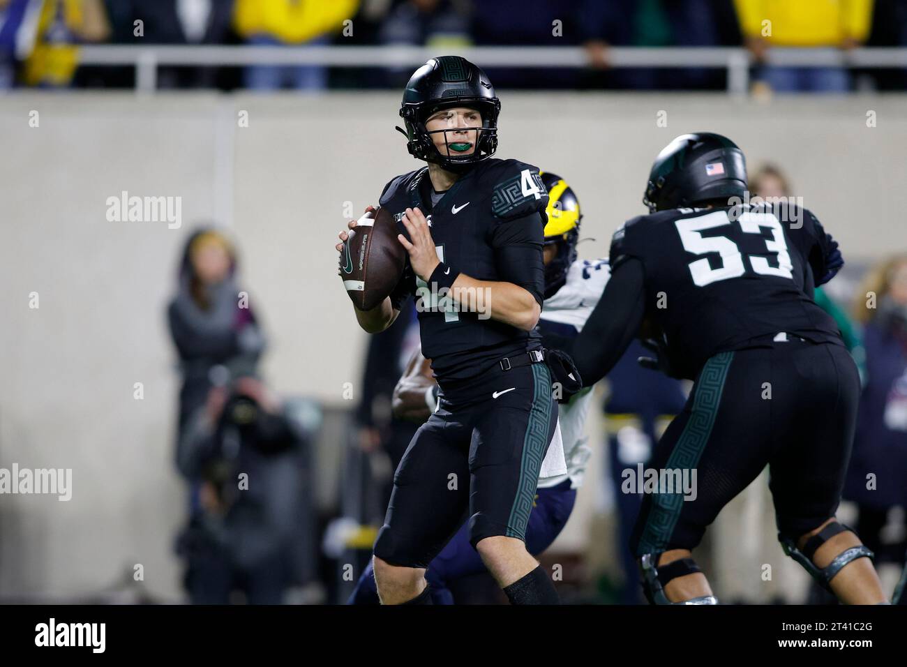Michigan State quarterback Sam Leavitt looks to throw during an NCAA ...