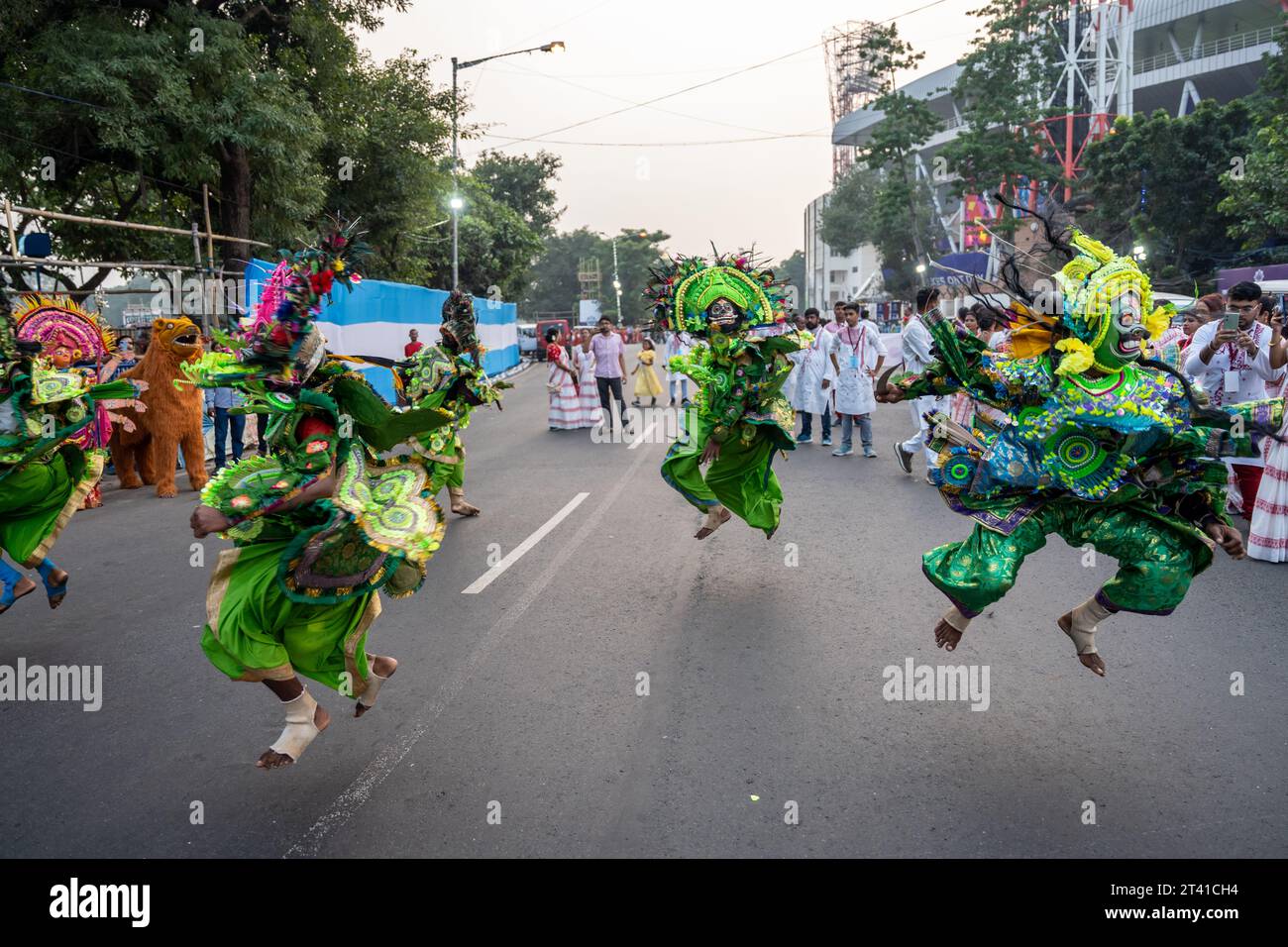 A group of Chhau dancers (semi classical Indian dance with martial and ...