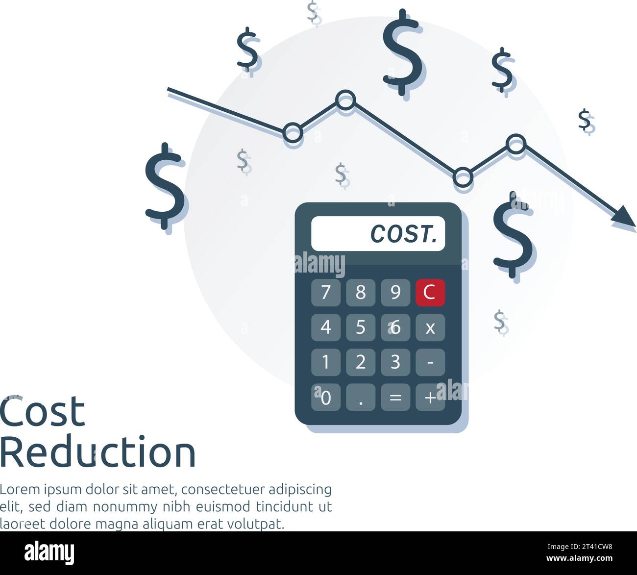 Cost reduction concept calculator and arrow line Vector Image Stock ...