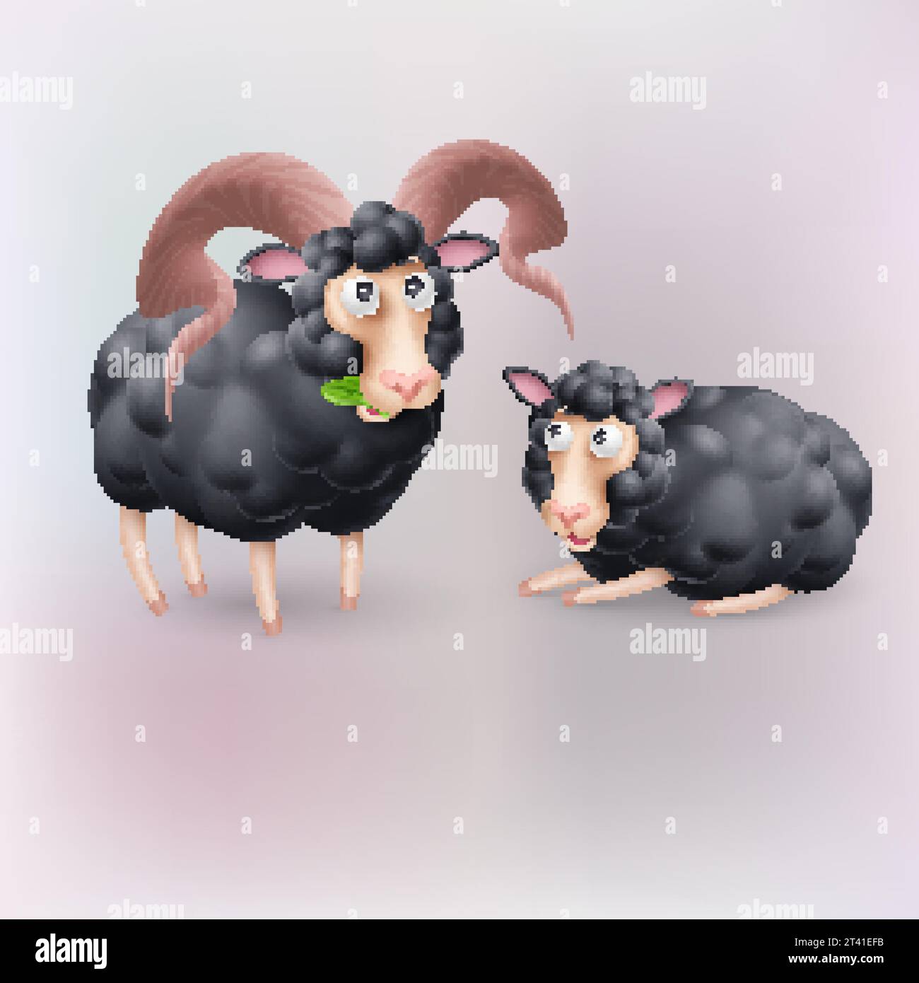Cute and Funny Two Black Sheep Characters. Cartoon Illustration of Pair ...