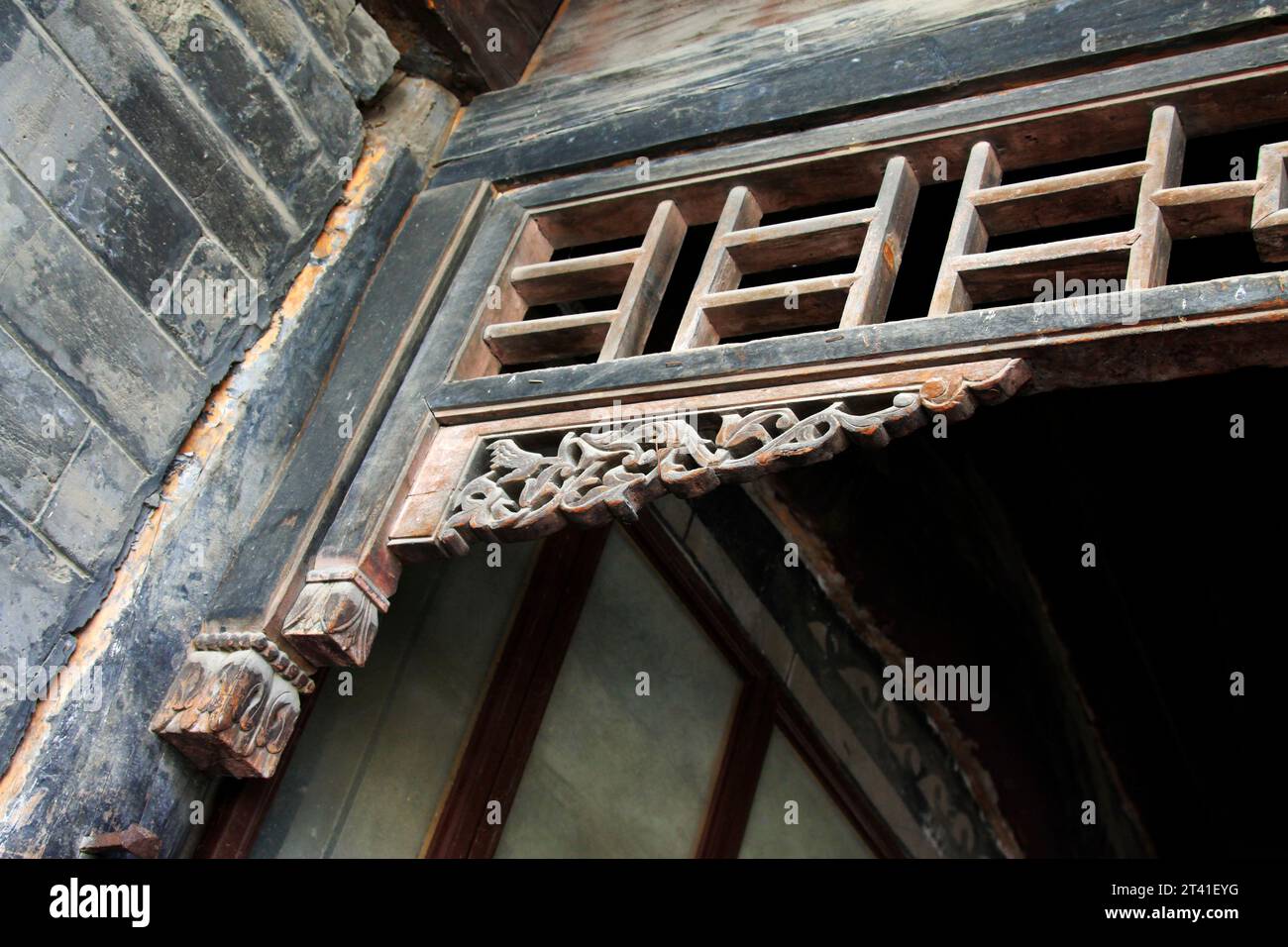 traditional Chinese style wooden lattice Windows, closeup of photo ...