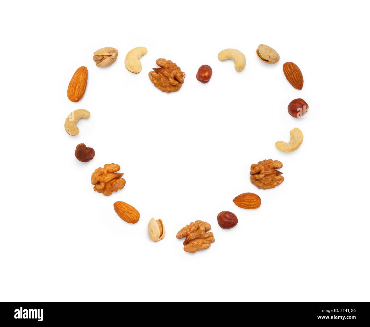 Heart Shaped Pattern Lined With Various Nuts And Seeds With Copy Space For Text Isolated On