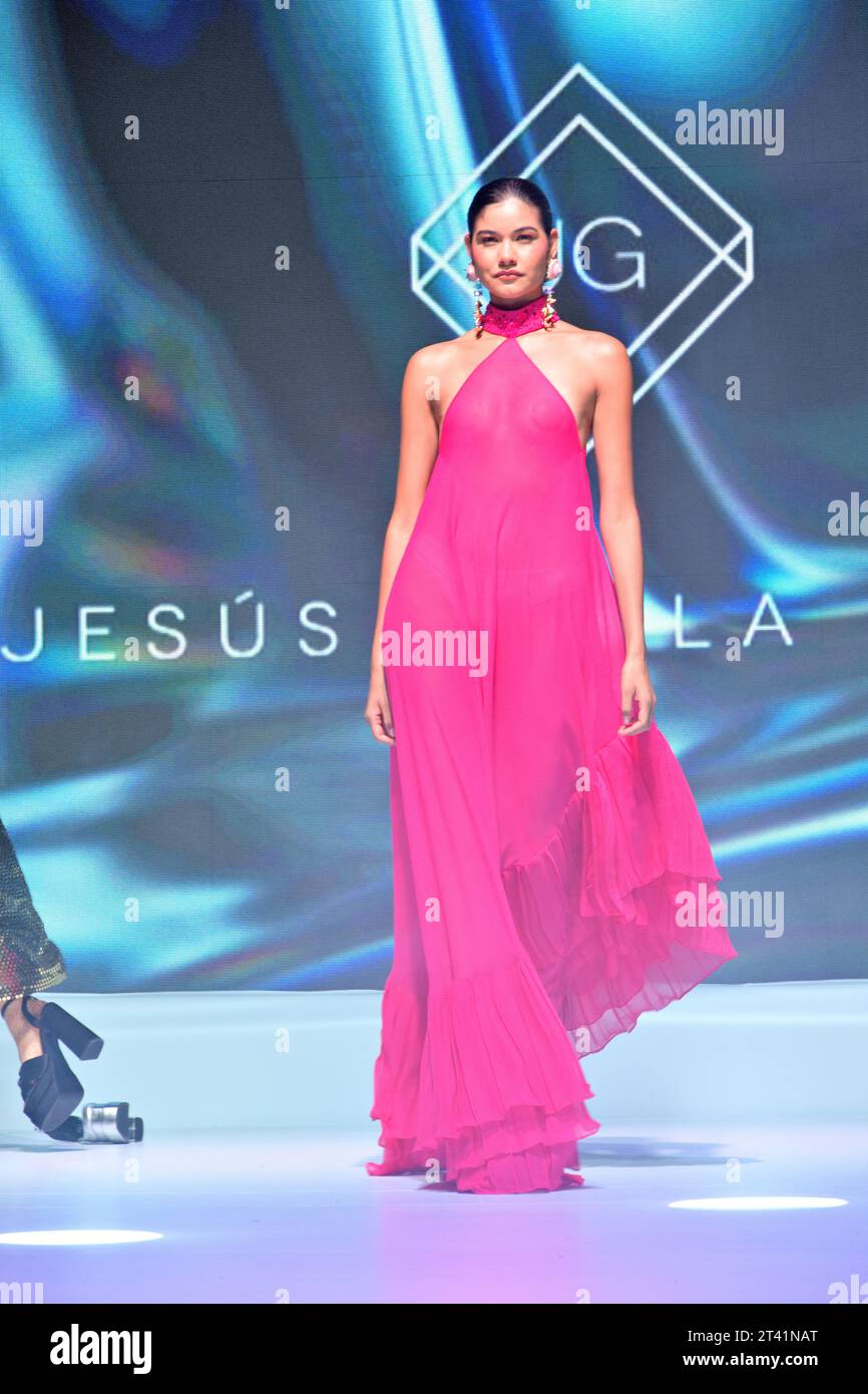 LEON, MEXICO. OCT. 26. A model walks the runway during the Jesus de la Garsa show as part of ...