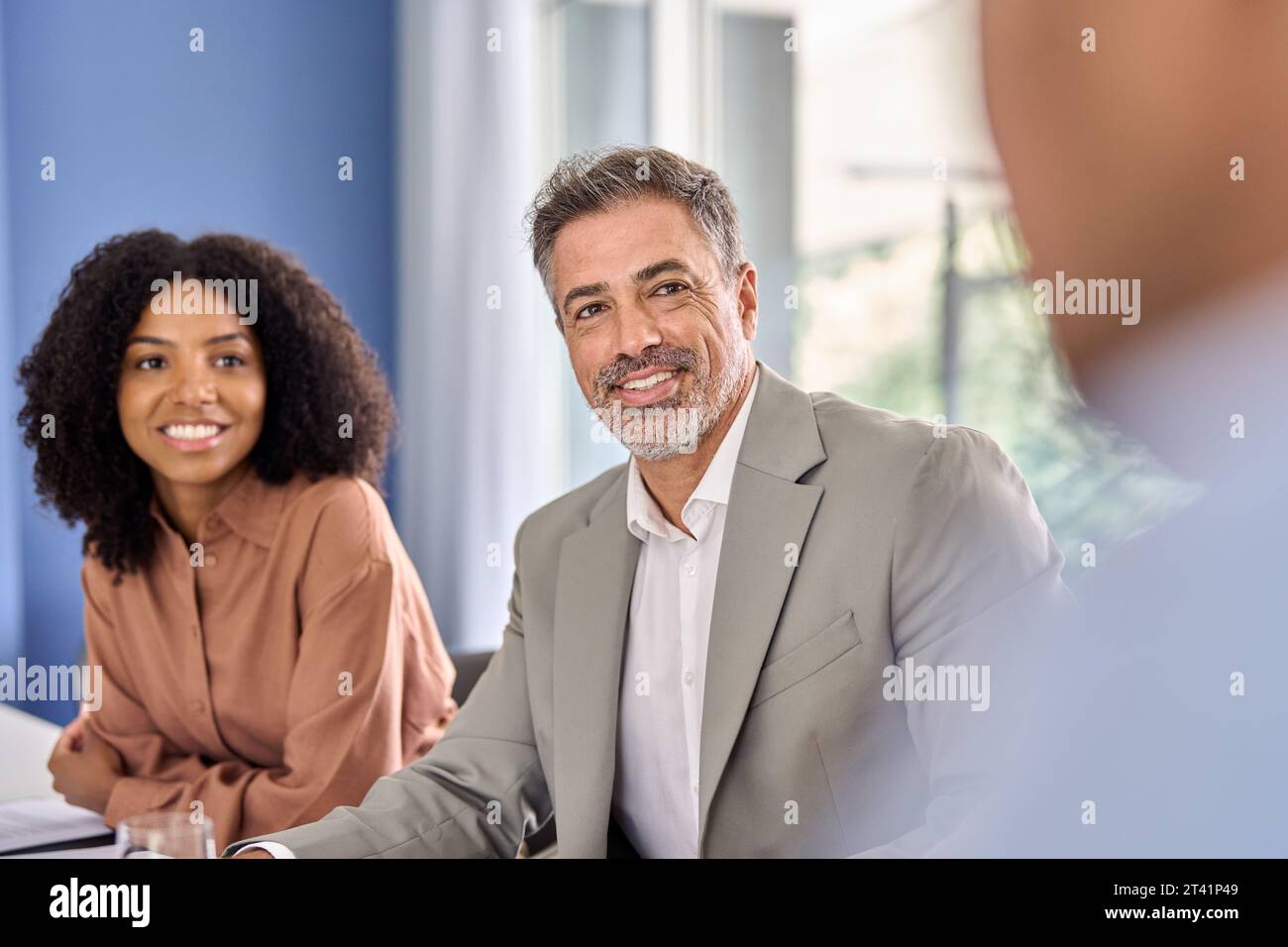 Diverse international professional executive team people at office ...
