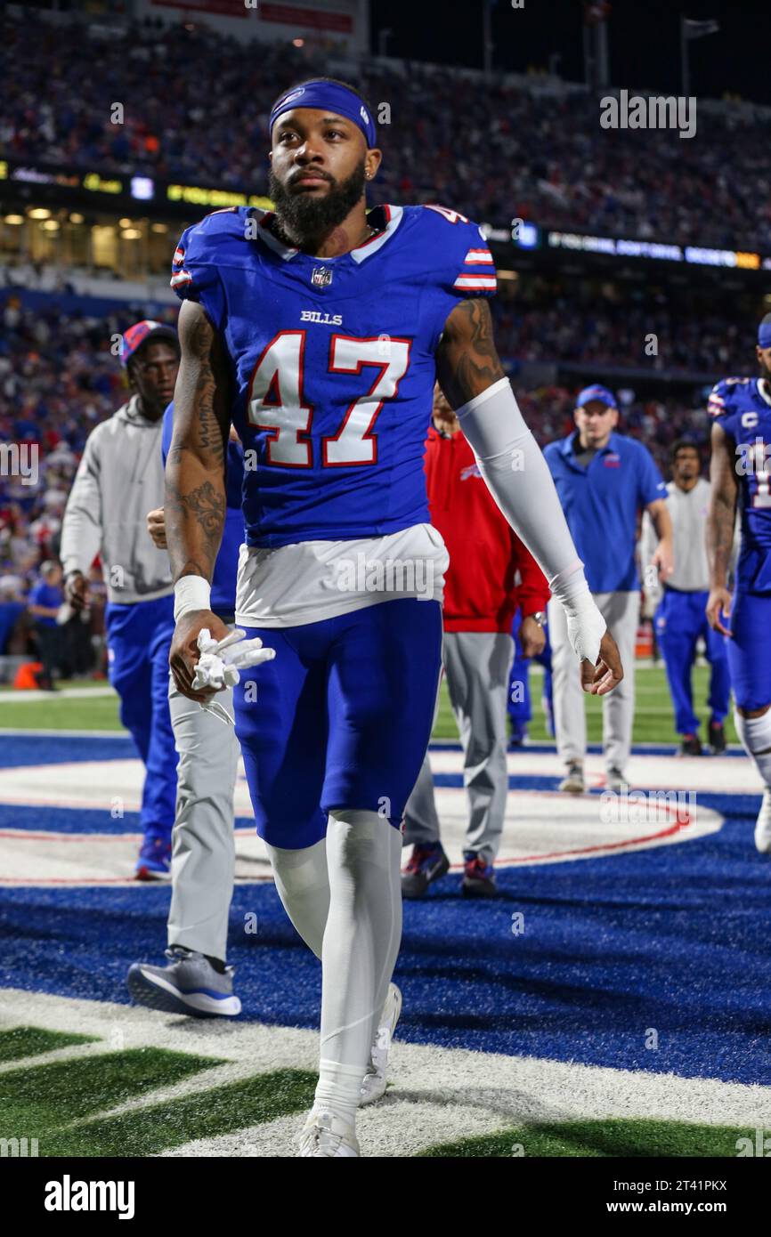 Buffalo Bills cornerback Christian Benford (47) walks off the field at ...