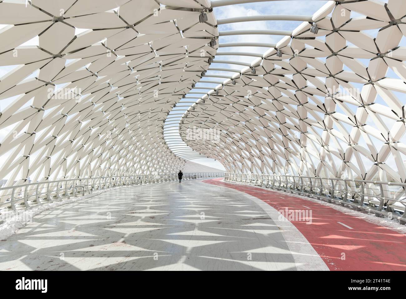 Interior of Atyrau Bridge, a contemporary pedestrian bridge over Ishim ...