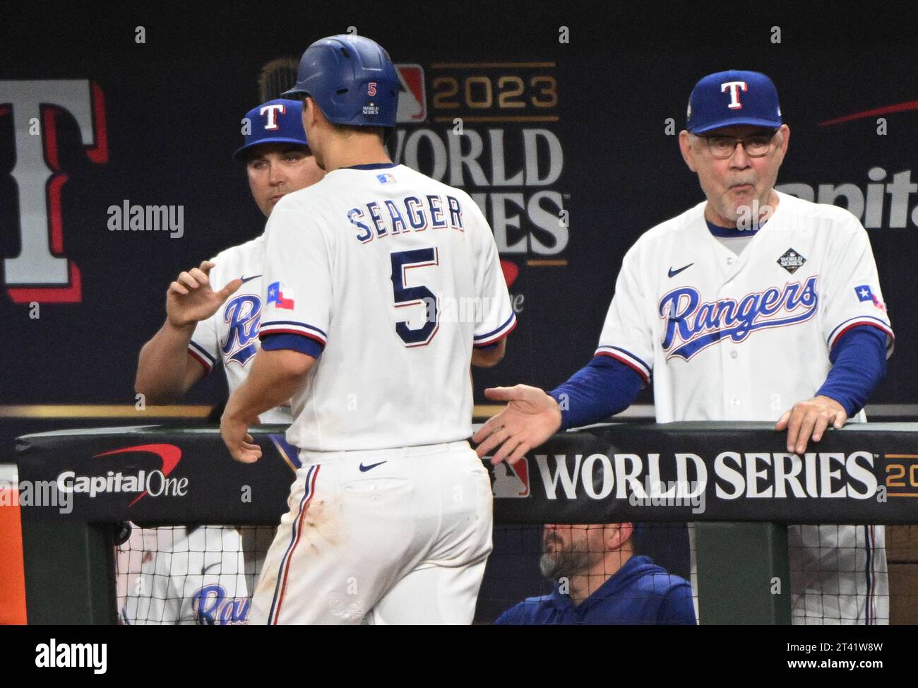 Arlington, United States. 27th Oct, 2023. Texas Rangers Corey Seager is ...