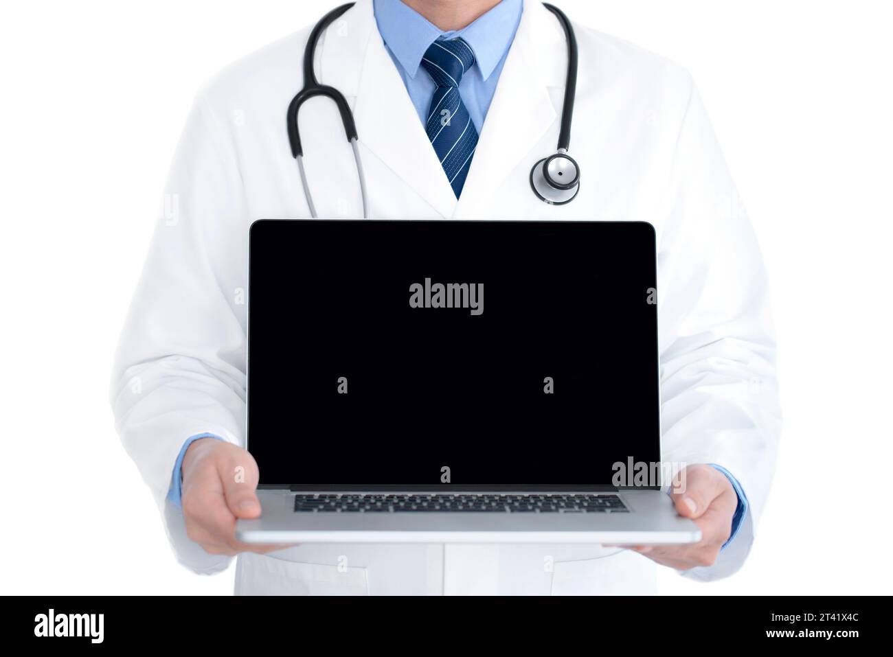 Doctor holding laptop Stock Photo - Alamy