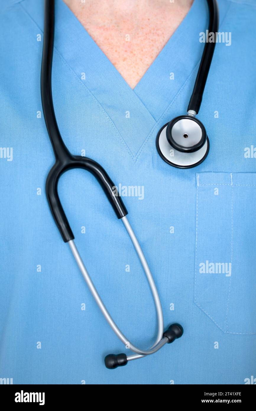 Stethoscope around doctor's neck Stock Photo - Alamy