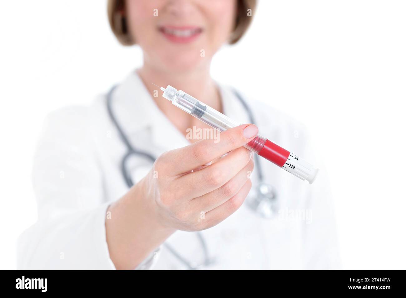 Doctor with autoinjector Stock Photo - Alamy