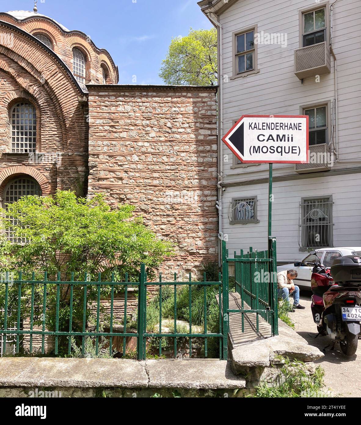 Signpost pointing to the Eski Imaret Mosque, a historic mosque in ...