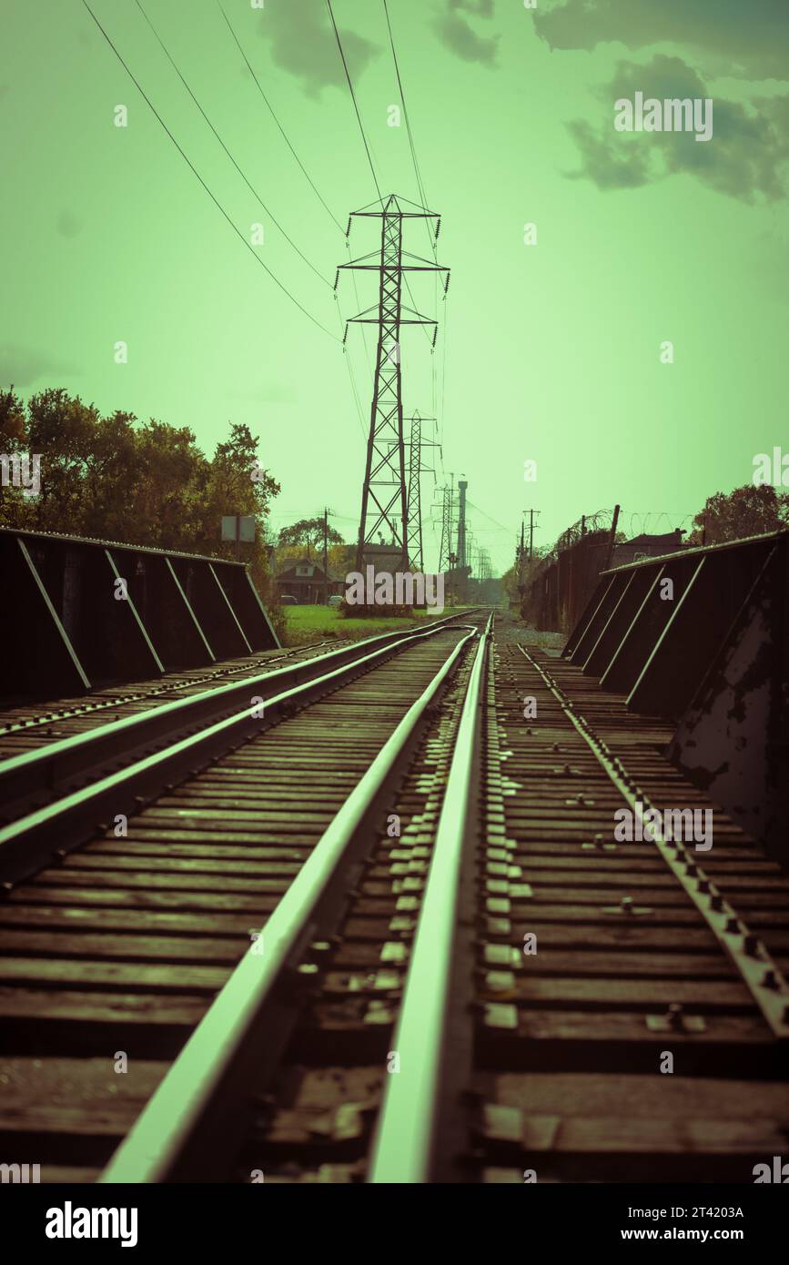 Picture of railroad tracks showing the stretch of road Stock Photo - Alamy