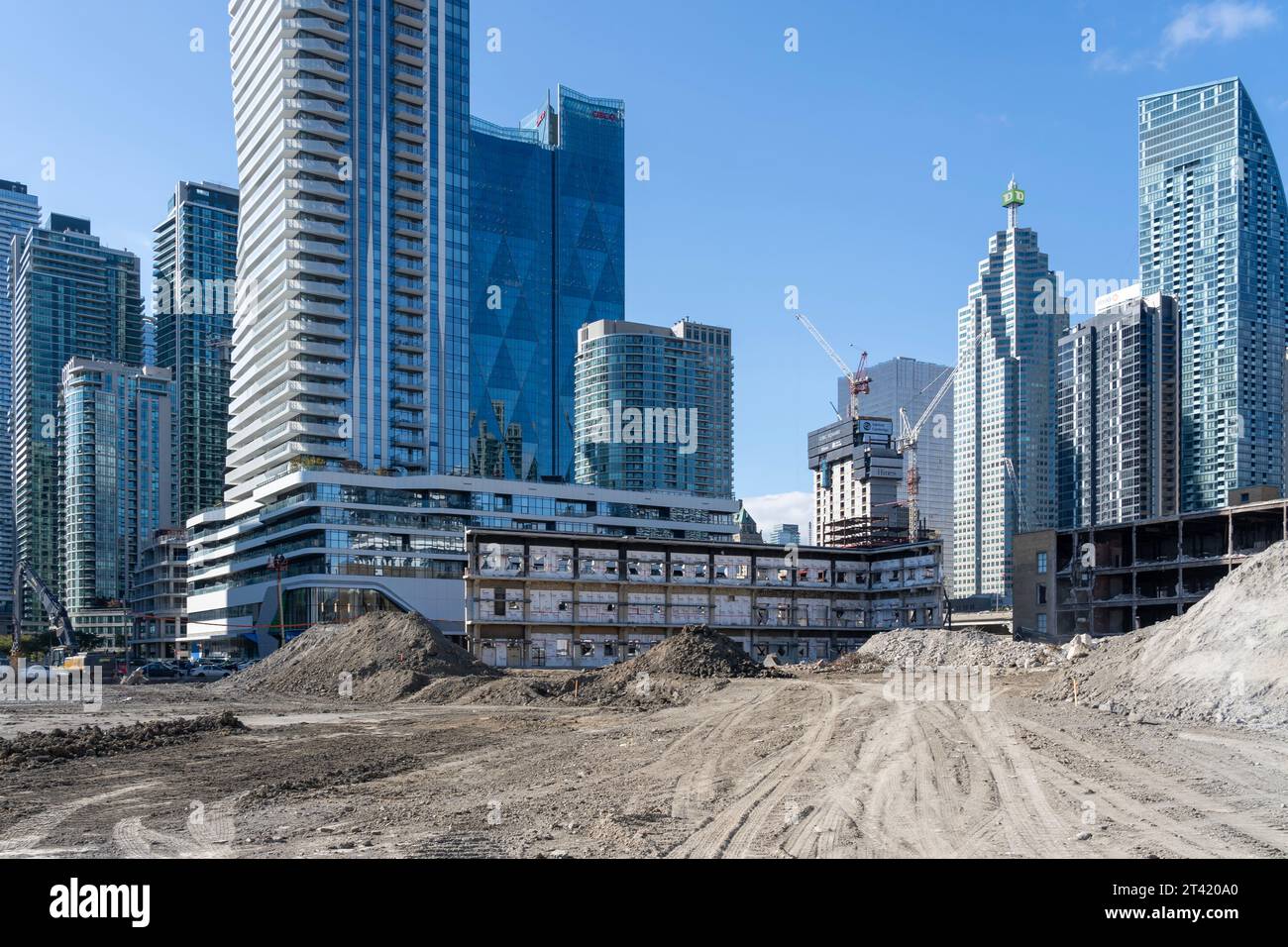 A construction site with new buildings in background in downtown ...