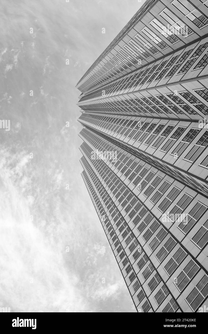 perspective view on skyscraper. high skyscraper perspective with sky ...