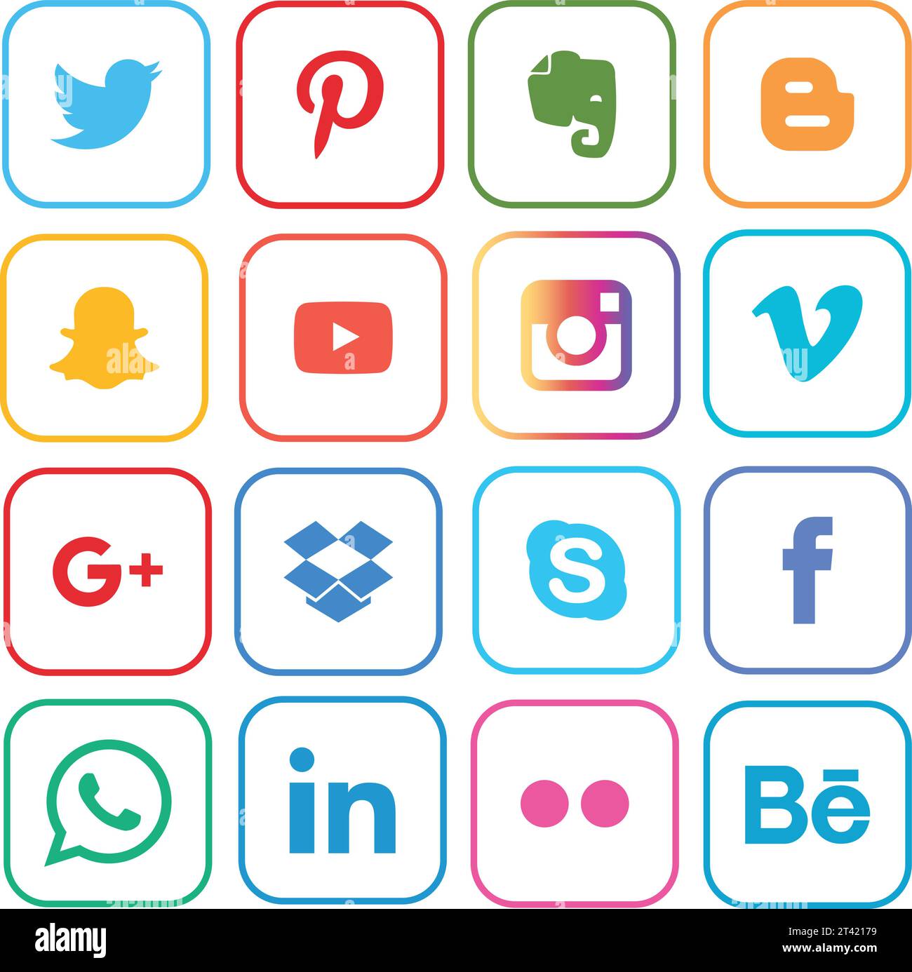 Set Popular Social Media Icons Royalty Free Vector Image Stock Vector