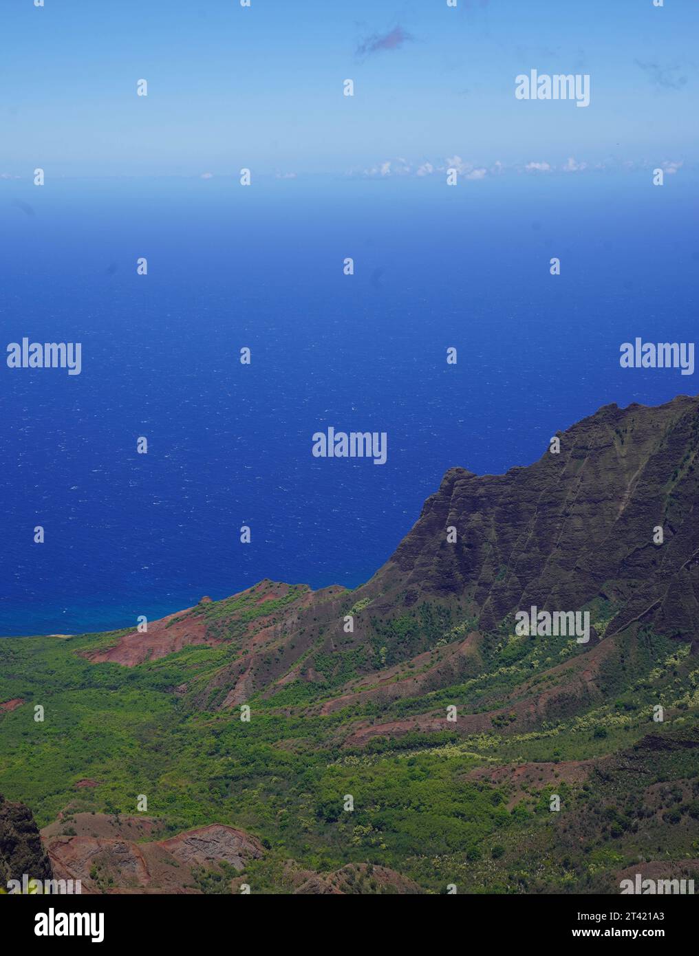 A young adult male stands atop a mountain, gazing out at a stunning ...