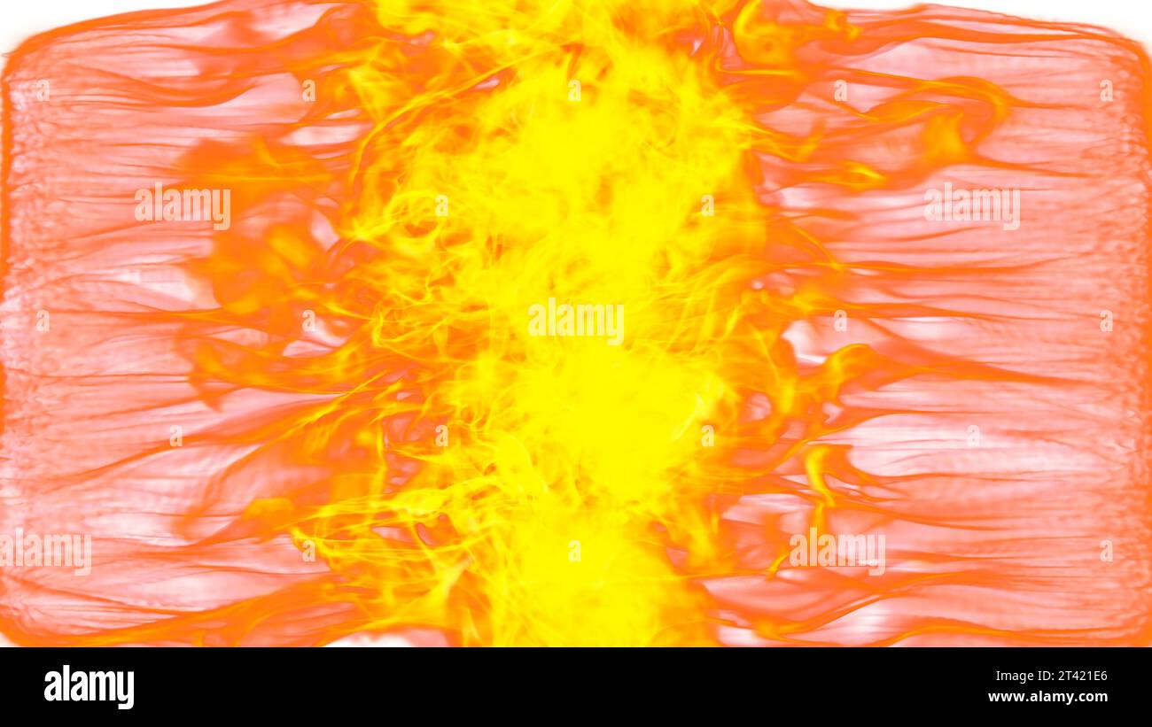 3d illustration. Tongues of flame collide from opposite sides on a ...