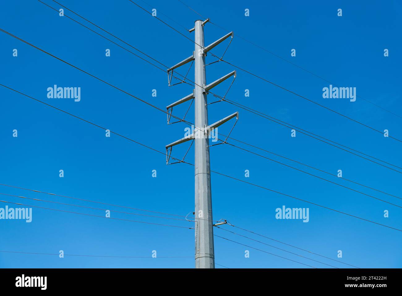 electricity power lines. pylon producing energy. voltage transmission ...
