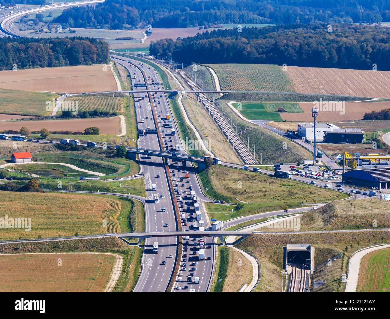 Motorway exit A8 near Merklingen in the Swabian Alb, the new Stuttgart ...