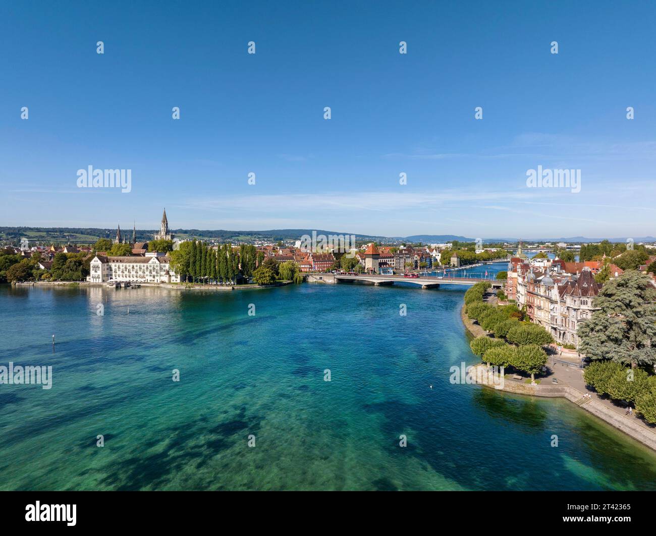 Aerial view of Lake Constance and the Seerhein, also Rhine funnel with ...
