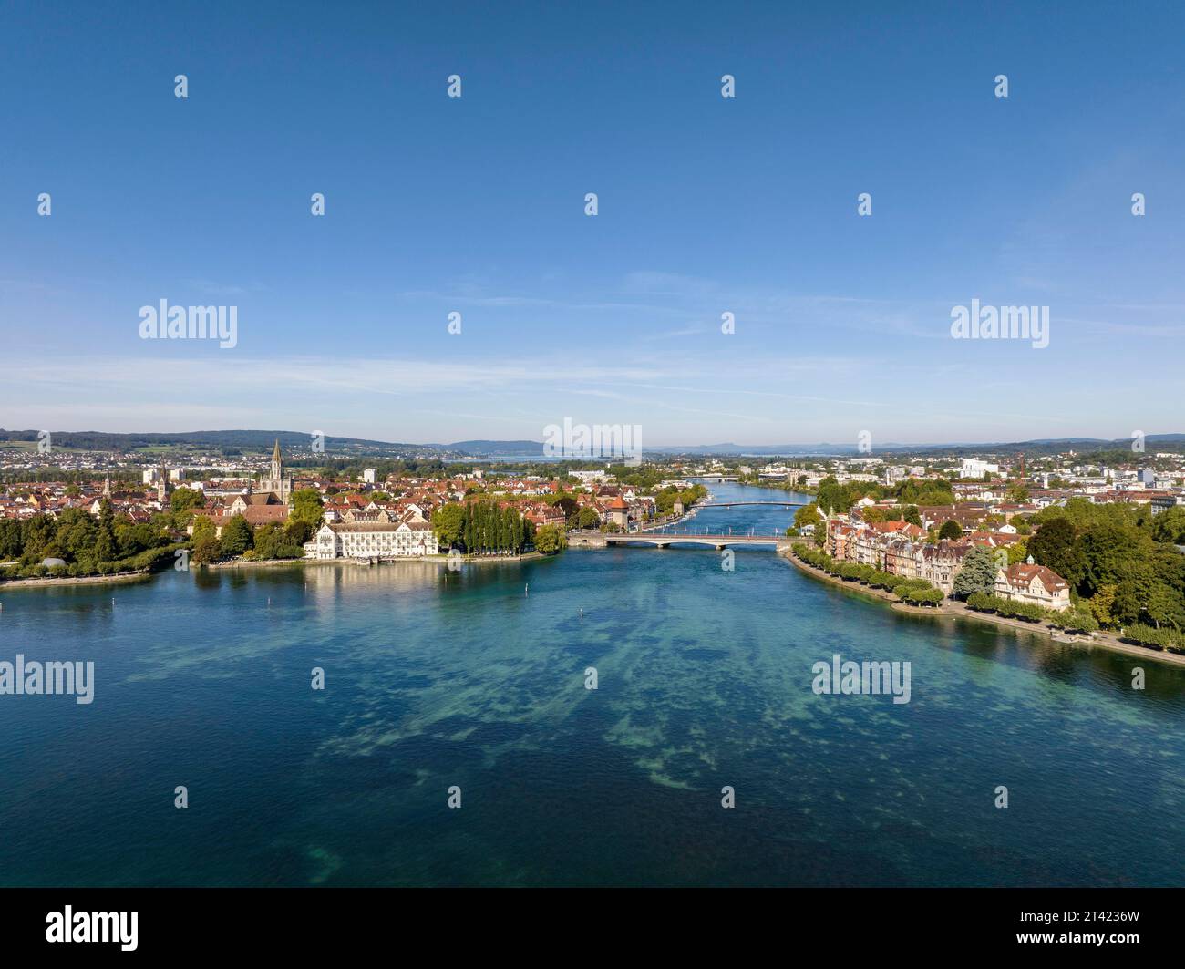 Aerial view of Lake Constance and the Seerhein, also Rhine funnel with ...